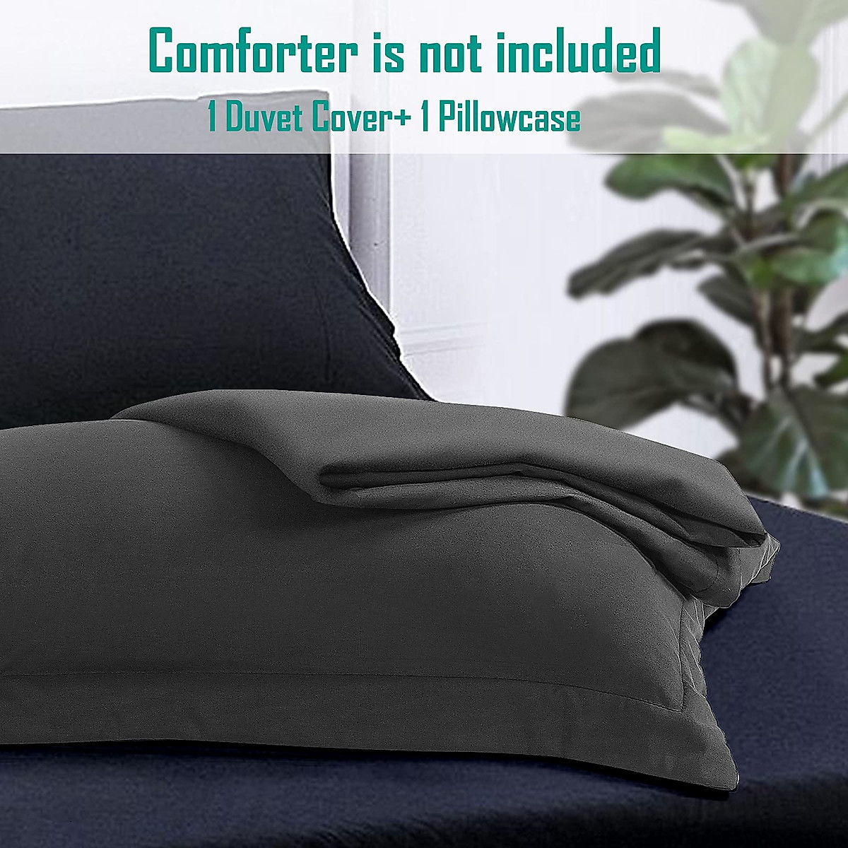 TEKAMON All Season 2 Piece Duvet Cover Set, Super Soft Breathable 100% Brushed Microfiber Premium Bedding Set -1 Comforter Cover with Zipper Closure+1 Pillow Sham (Twin, Dark Grey)