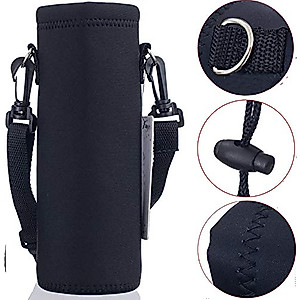 AUPET Water Bottle Carrier,Pure Black 500ML Water Sport Bottle Cover Pouch Insulated Soft Sleeve Holder Case +Shoulder Strap