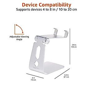 Amazon Basics Adjustable Aluminum Cell Phone Desk Stand for iPhone and Android, Silver