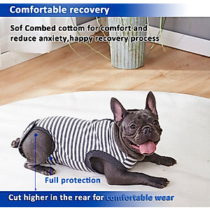 Wabdhally Dog Surgery Recovery Suit,Surgical Suit for Small Female Spay,Soft Combed Cotton,Grey Striped Zipper Onesie S