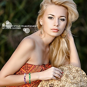 Hicarer 15 Pieces Crystal Bracelets Set Natural Gemstone Stretch Bracelets Spiritual Healing Crystals Summer Beach Jewelry Irregular Chips Bracelet for Women Gifts(Classic Style)