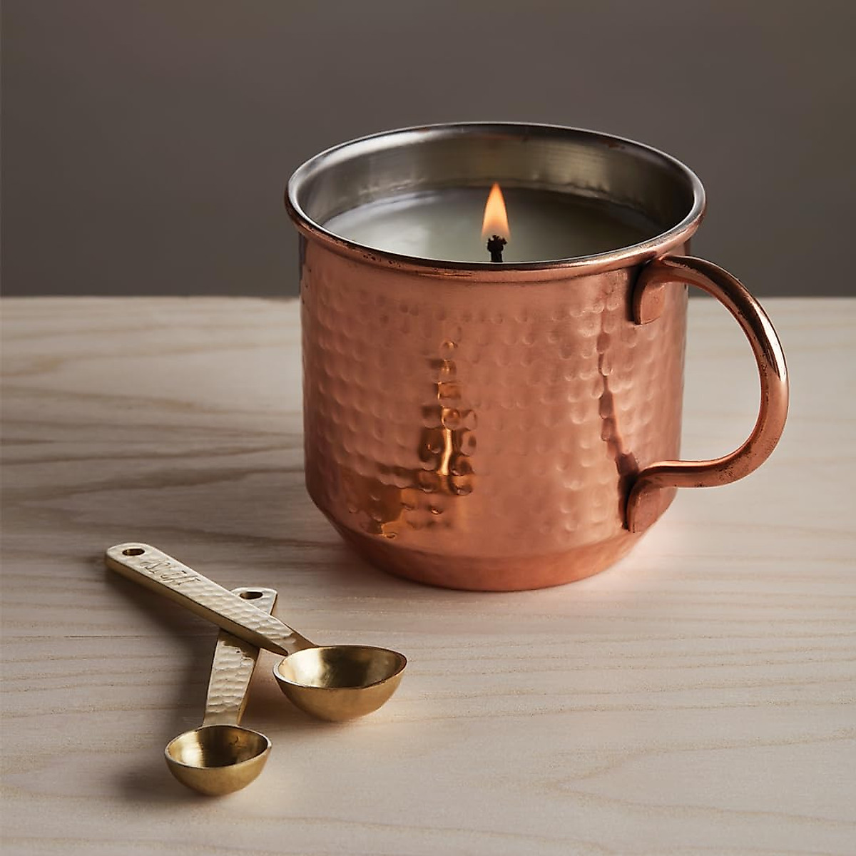 Thymes Simmered Cider Copper Cup Candle - Warm & Spicy Scented Candle with Notes of Apple, Clove, and Cardamom - Luxury Home Fragrance - Copper Candle (10 oz)