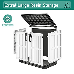 LHBGO Outdoor Resin Storage Shed 36 Cu. Ft. Generator Horizontal Storage Large Capacity Weather Resistant Storage Box, Lockable Resin Waterproof Shed for Garbage Cans, Garden Tools