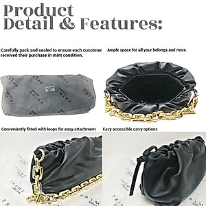 Women's Chain Link Cloud Clutch Bag | Dumpling-Shaped Pouch Purse Handbag | Ruched Chunky Chain Link Shoulder Handbags (Medium, Black)