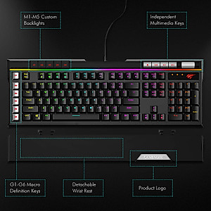 Havit RGB Mechanical Gaming Keyboard LED 120 Keys Ergonomic Detachable Wrist Rest Wired Keyboards Blue Switches Multimedia Volume Control for PC Game