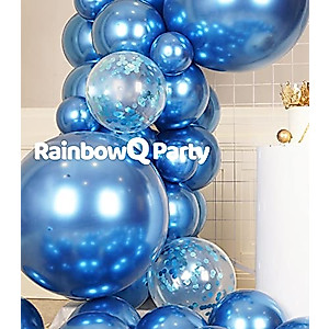 RainbowQ Party 55PCS Blue Metallic Balloons Different Sizes 18/12/5 Inch and Blue Confetti Balloons Shiny Latex Helium Balloons Set for Anniversary Graduation Wedding Birthday Party Decorations
