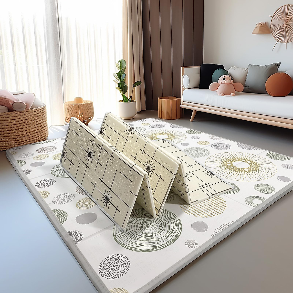 Baby Play Mat 79x71, Extra Large Baby Mat for Floor, Foldable Play XPE Foam Mat, Reversible Crawling Mat for Baby, Waterproof, Safe & Thick Playmats for Babies and Toddlers, Indoor & Outdoor Use