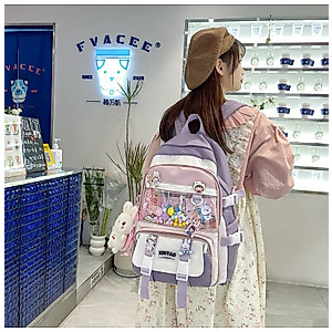 MBVBN Kawaii Backpack with Cute Card Plush pendant Kawaii School Backpack Cute Aesthetic Backpack for Girls Teen Bag School Supplies,Purple