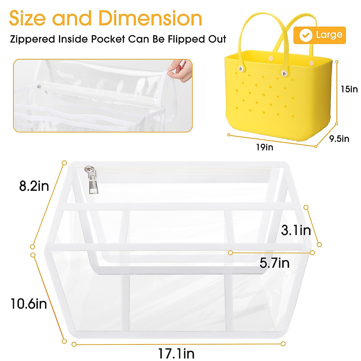 Tiga Clear Insert Divider Organizer for Bogg Bag - Sectional Organization of Items - Accessories for Bogg Bags - with Waterproof Zipper Storage Bag - PVC Material