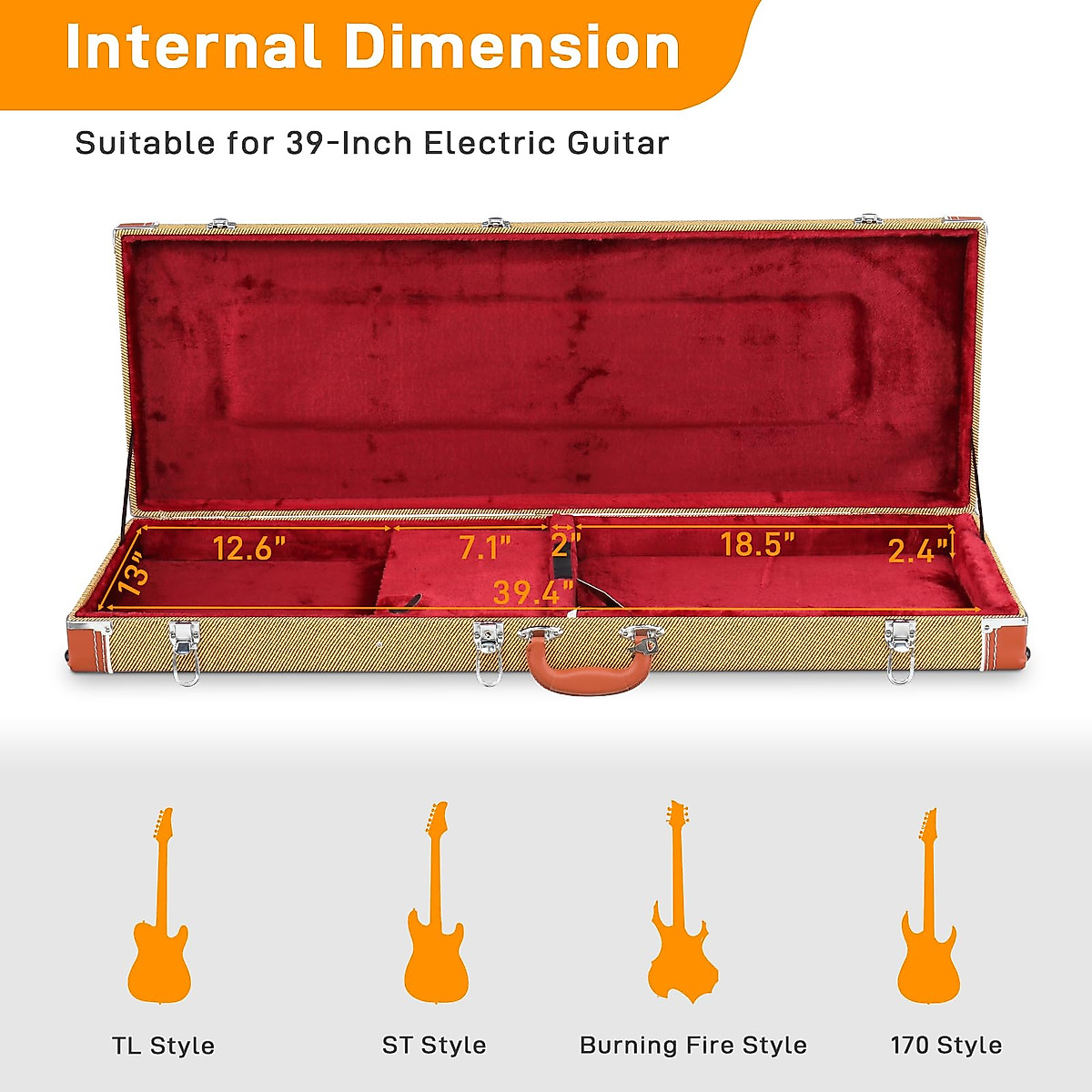 Ktaxon Electric Guitar Hard Case, Rectangle Wooden Standard 39-Inch Electric Guitars Hard-Shell Protective Carrying Case for KST/KTL/170 Model with Lock Latch Padding (Yellow)