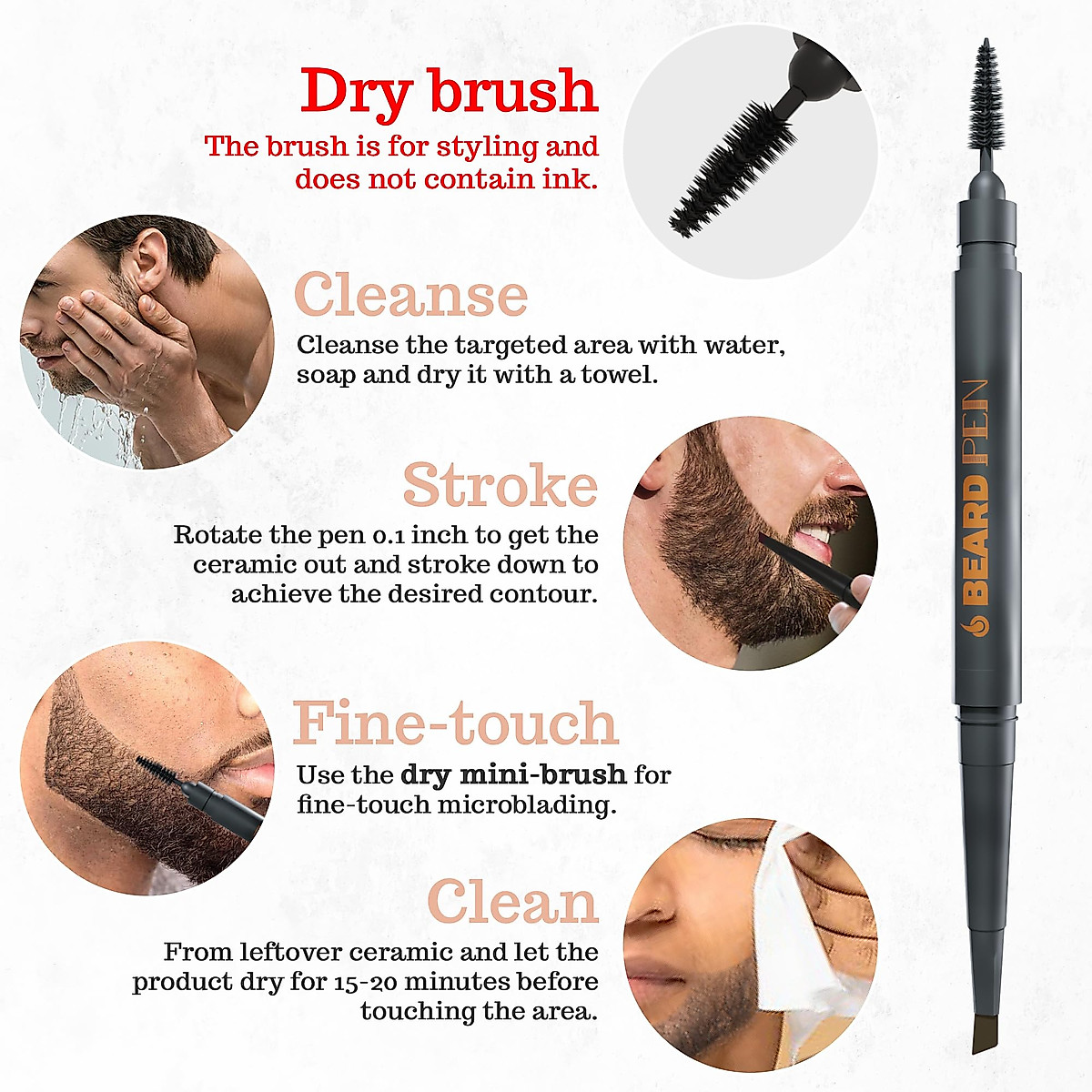 Beard Pen Filler for Men - Barber Styling Grooming Pencil - Waterproof Proof, Sweat Proof, Long Lasting Solution with Natural Finish - Cover Beard and Scalp Patches in Seconds - Black 2 Pack