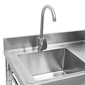 Single Bowl Kitchen Sinks, Commercial Restaurant Sink Prep Table with Faucet, 35.4" W x 21.2" D x 39.3" H Stainless Steel 1 Compartment Sink With Adjustment Feet For Restaurant, Laundry Room