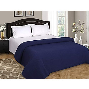 Elvana Home 100% Cotton Bed Blanket, Breathable Bed Blanket Queen Size, Cotton Thermal Blankets Queen, Perfect for Layering Any Bed for All Season, Navy Blue