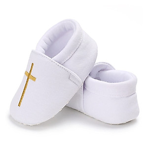 GYQWJPC Baby Shoes Newborn Baptism Golden Cross Shoes Infant Baby Boys Girls Non-Slip Soft Sole White Shoes Shoes (Color : White Gold, Size : 12-18 Months)