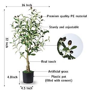 AntHousePlant Artificial Topiary Olive Tree 32 Inch Fake Olive Topiary Silk Tree Faux Olive Plant for Indoor Outdoor Home Office Garden Decor