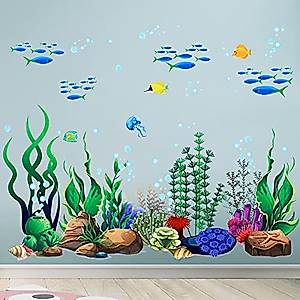 Under The Sea Wall Decals Coral Reef and Seaweed, Ocean Wall Decals Stickers, Undersea Decor Stickers, Underwater Sea Wall Stickers for Toddler Baby Nursery Living Room Office (Classic Style)