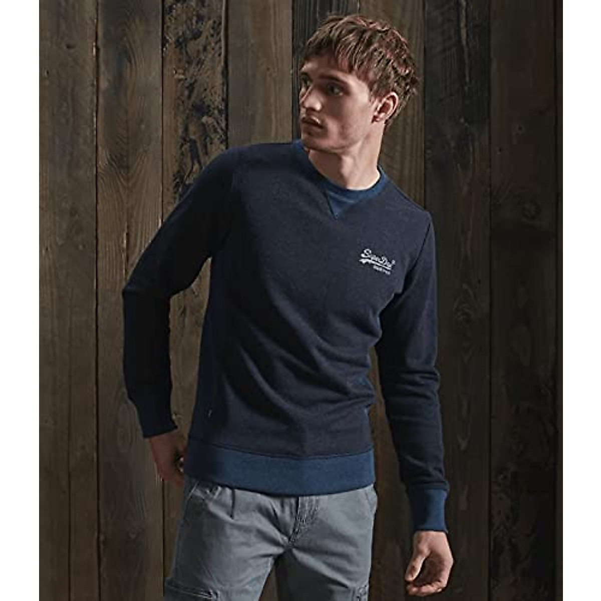 Superdry Mens Orange Label Interest Crew Sweatshirt, Slim Fit, Crew Neckline Midnight Blue Grit Size M