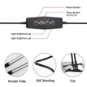 GooingTop LED Grow Light,6000K Full Spectrum Clip Plant Growing Lamp with White Red LEDs for Indoor Plants,5-Level Dimmable,Auto On Off Timing 4 8 12Hrs