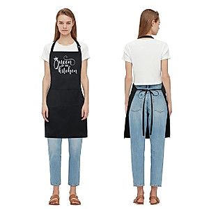 Xornis 100% Cotton Funny Aprons for Women Queen of The Kitchen with 2 Pockets Chef Cooking Baking Adjustable Bib Apron Gifts from Daughter Son Husband for Mom Grandma Wife Mother's Day