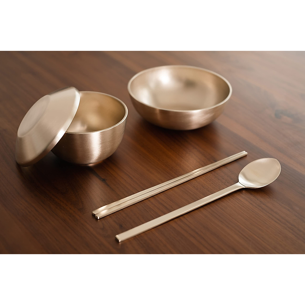 Notbichae Premium Bronzeware Cutlery Spoon Chopsticks Set Korean Traditional Handmade Tableware BANGJJA YUGI with Gift Box 한국 유기 (Traditional Shape Set)