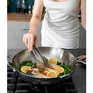 304 Stainless Steel Kitchen Utensils Set, 11 PCS All Metal Cooking Spoons - 2 Tongs, Fork, Solid Spoon, Slotted Spoon, Spatula, Soup Ladle, Skimmer, Slotted Spatula, Spaghetti Spoon, Large Spoon