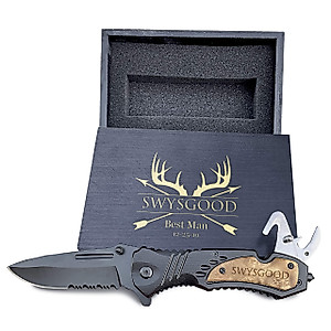 Krezy Case Deer Antlers Design Engraved Pocket Knife, 4.5" Folding Pocket Knife For Men with wooden black box, Laser Engraved Pocket Knife For Men, Hunting Knife