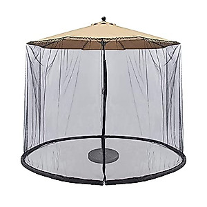 NC Umbrella Screen 10ft Patio Umbrella Mosquito Nets with Double Zipper Door Adjustable Top Drawstring Outdoor Umbrella Table Screen Fits FT Umbrella Bug Screen for Garden(Black)