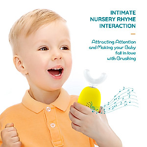mornwell Kids Toothbrush Electric, Auto Toothbrush for Kid New Model Ultrasonic Kids Electric Toothbrush, U Type Whitening Massage Toothbrush, IPX7 Waterproof Smart Rechargeable Toothbrush (Yellow)