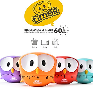 Blue Sky Big-Eyed Eagle Manually Mechanical Kitchen Timer, Clock Cooking, Pomodoro Alarm, Baking Reminder, Timer for Kids, Stopwatch, Hourglass, Wind Up 60 Minutes. Alarm Clock, Kids Cookingx