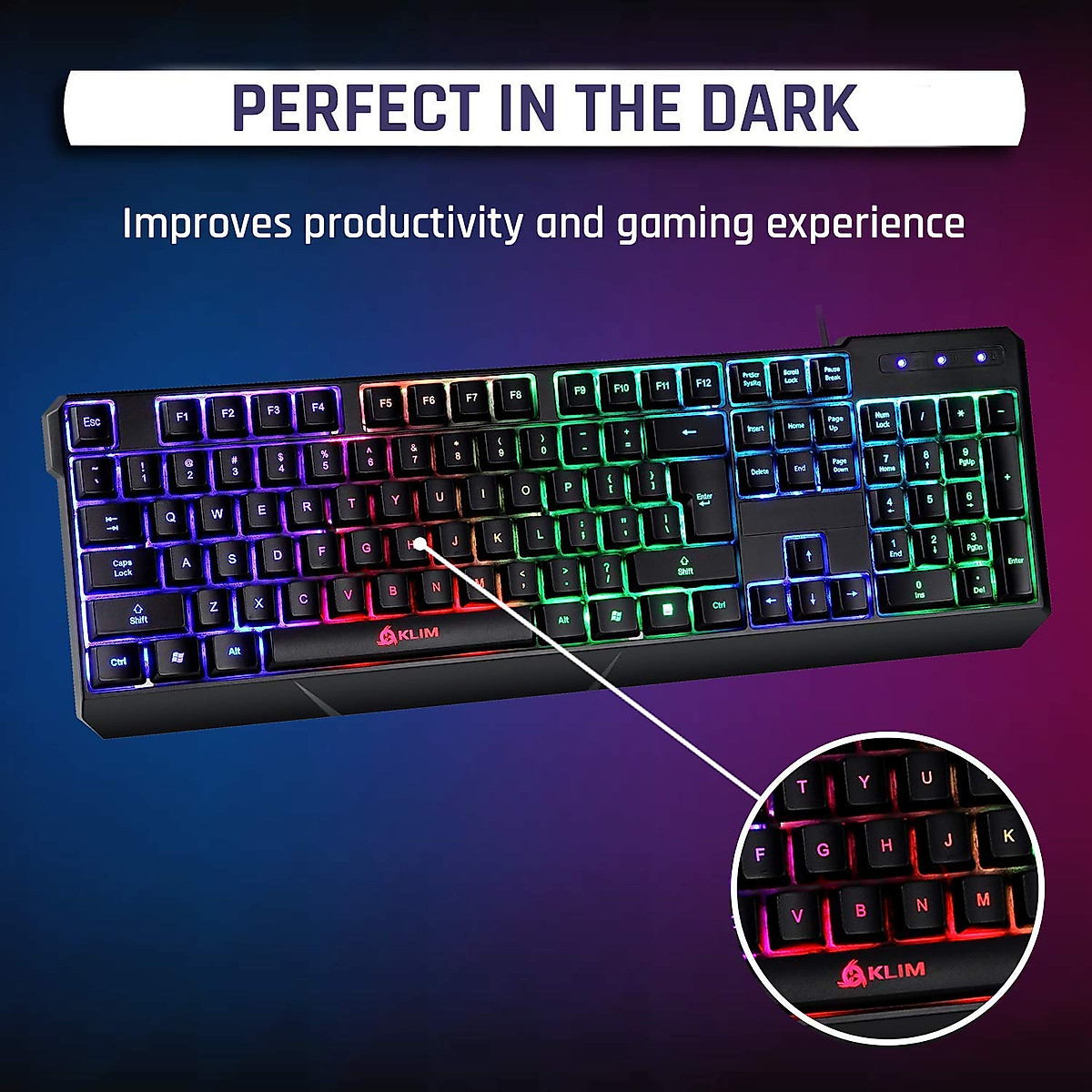 Klim Chroma Gaming Keyboard Wired USB + 2 ms Response Time + Backlit Keyboard for PC & MAC (Renewed)