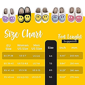 WELLNESSICA Happy Face Slippers Soft Plush Comfy Warm Faux Fur with Memory Foam, Preppy Winter Slides Non-Slip Flat Smile Face House Slippers for Women, Men & Kids (Purple, Light Blue & White, us_footwear_size_system, adult, women, numeric, wide, numeric_