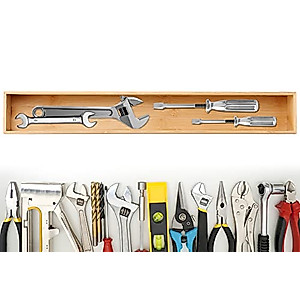 PRATIQUE Bamboo Narrow Organizer,Kitchen Utensil Organizer Silverware Tray,Cutlery Holder , Wood Storage Box for Flatware, Makeup, Bathroom, Office Desk(20*3*2,Bamboo)