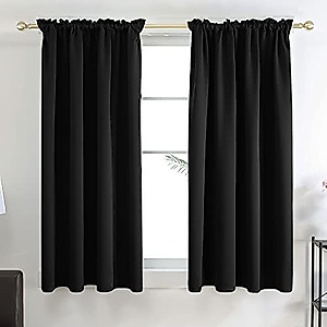 Deconovo Black Blackout Curtains for Bedroom, Rod Pocket Solid Thermal Insulated Window Curtains for Living Room - 2 Panels Set, 42W x 63L Inch, Black