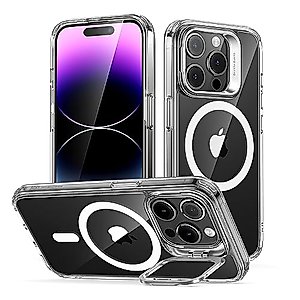 ESR for iPhone 14 Pro Case, Compatible with MagSafe, Built-in Camera Ring Stand, Military-Grade Protection, Magnetic Phone Case for iPhone 14 Pro, Classic Kickstand Case (HaloLock), Clear