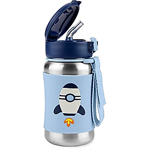 Skip Hop Toddler Sippy Cup with Straw, Sparks Stainless Steel Straw Bottle, Rocket