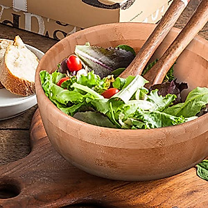 GinSent Bamboo Salad Bowls Set, 3 Pack Stackable Salad Serving Bowls, Eco Friendly Natural Wooden Bowls For Food, Salad, Fruit, Rice, Pasta, Soup, Cereal, Snack and Nuts