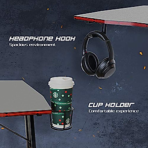 DESINO Gaming Desk 47 inch PC Computer Desk, Home Office Desk Table Gamer Workstation with Cup Holder and Headphone Hook, Gray