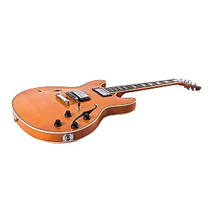 Monoprice 6 String Semi-Hollow-Body Electric Guitar, Right, Orange (610924)