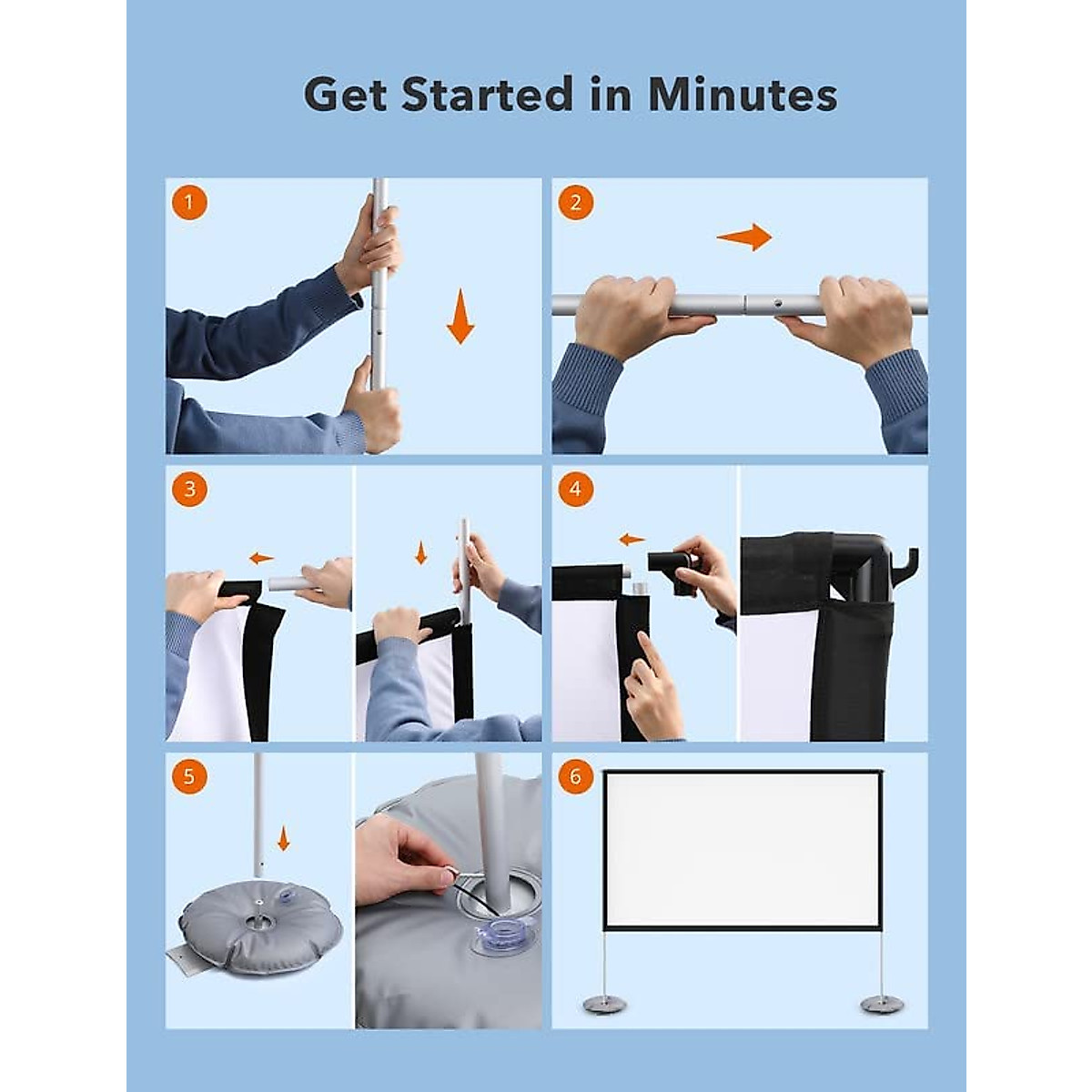 HYZ 100 inch Freestanding Projection Screen, Portable Front & Rear Projection Screen, 4K HD 16:9 Polyester Fabric Screen Outdoors and Indoors, Setup in Minutes, Home Theater, Presentation