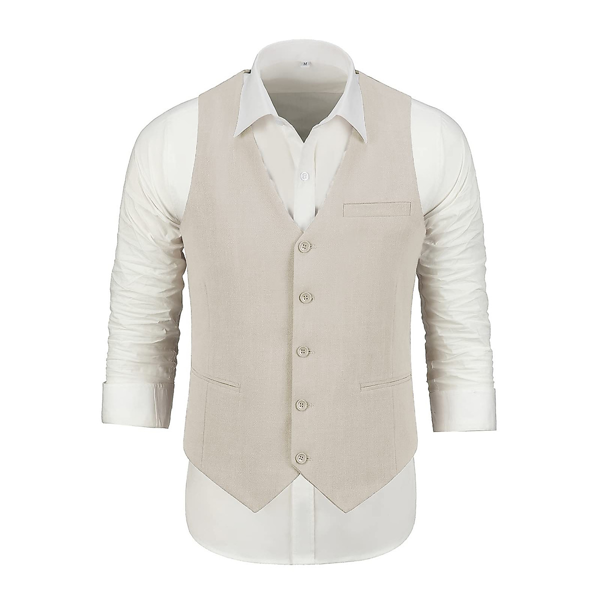 Furuyal Men Suit Casual Wedding Suits Linen Suits for Men 2 Piece Suits Groomsmen Tuxedos Summer Beach Prom Vest and Pants Set Beige-S