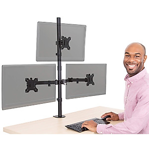 Stand Steady Triple Monitor Desk Stand with Clamp-On Base, for Home or Office Use, Height Adjustable Computer Monitor Stand with Full Articulation VESA Mounts, Fits Most LCD/LED Monitors 13-32 Inches