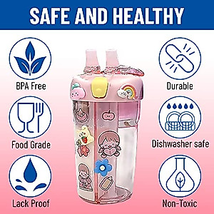 kids plastic water bottle with double straws (yellow)