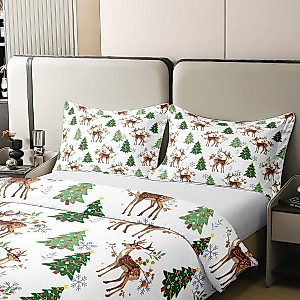 Erosebridal Christmas 100% Cotton Duvet Cover Queen,Cartoon Xmas Deer Bedding for Kids Boys Girls,Snowflake Bells Elk Antlers Comforter Cover Bedroom Decor,Jungle Animal Bed Sets with 2 Pillowcases