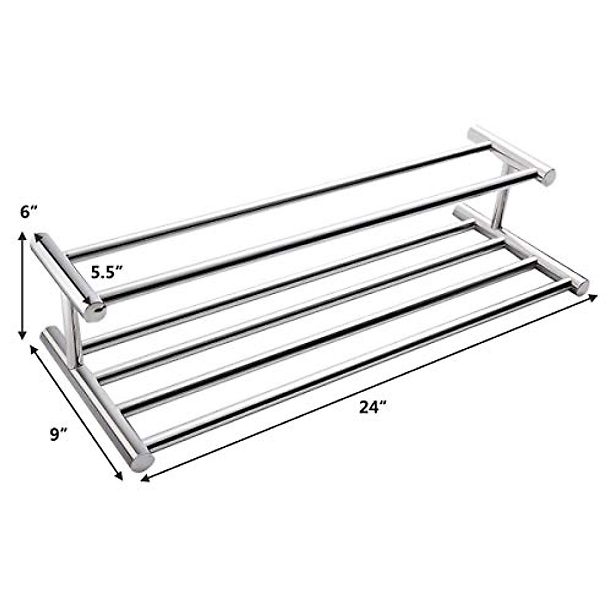 Tangkula Wall Mounted Bathroom Shelf with 2-Tier Bars, 24 Inch Stainless Steel Shelf, Polished Mirror Finish, Home Hotel Toilet Double Layer Bathroom Shelf