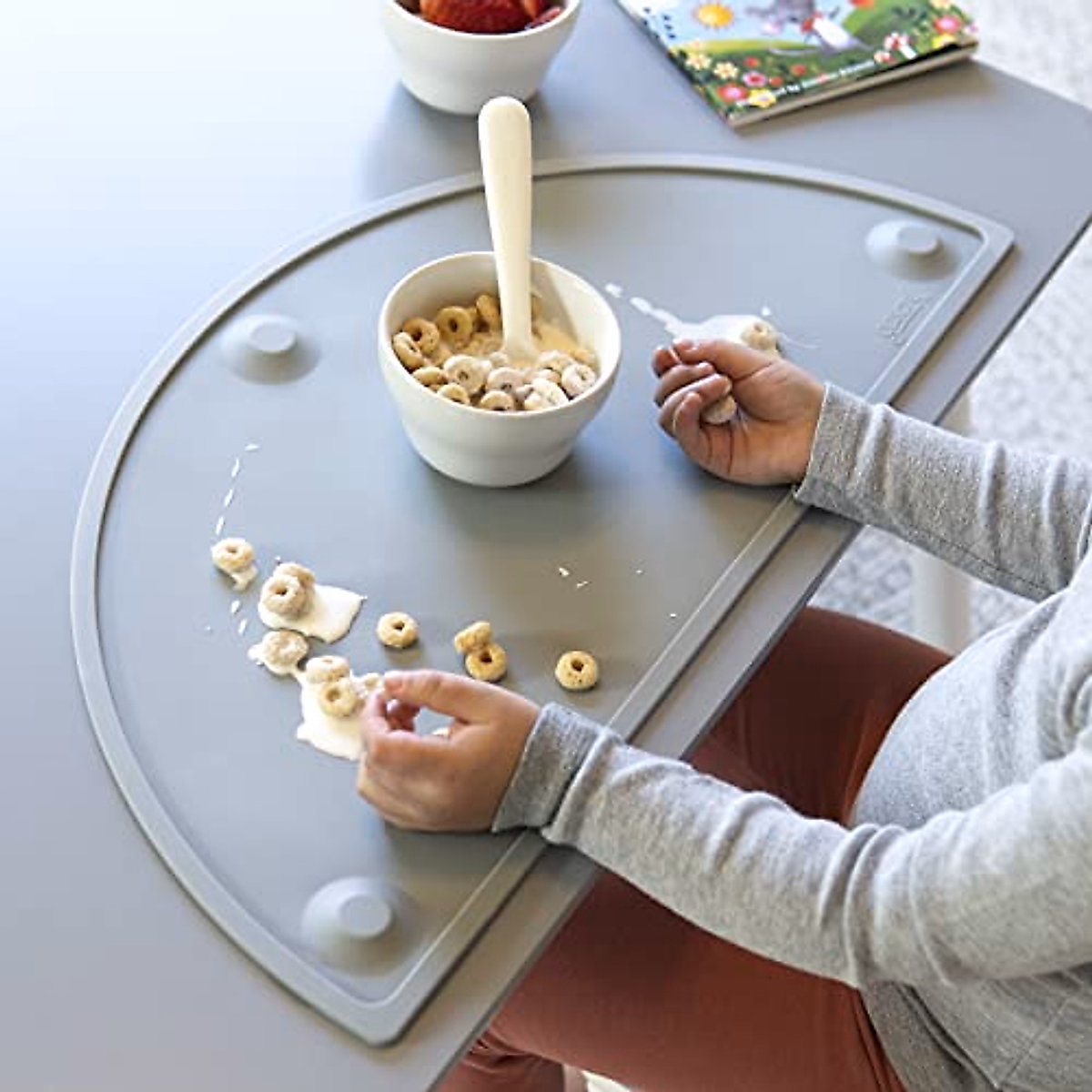 gasaré, Extra Large 22 x 11 Inches, Silicone Placemats for Toddlers, Placemats for Kids, Suction Cups, Raised Edges, Nonslip, Food Grade, BPA Free, Dishwasher Safe, Gray