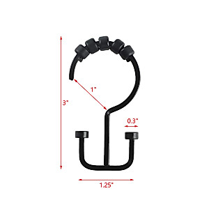 Utopia Alley Shower Hooks - Double Shower Curtain Rings for Bathroom - Rust Resistant Shower Curtain Hooks for Shower Curtain or Liner - Flat Double Shower Curtain Hooks - Set of 12, Matte Black