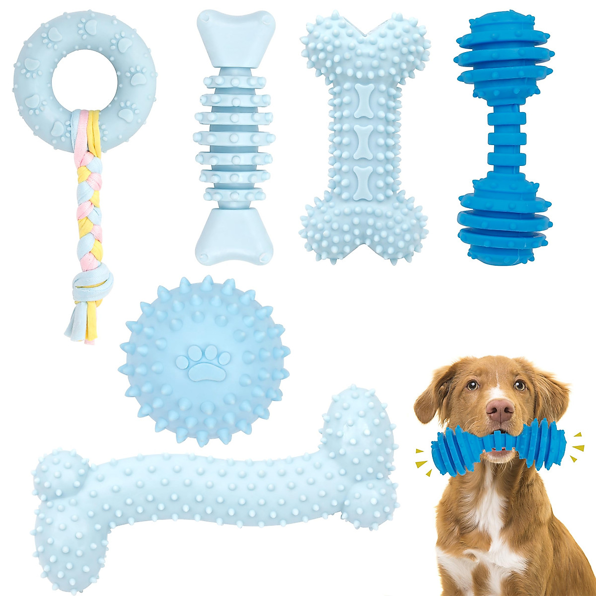 Petbuy Puppy Toys, 6 Pack Dog Chew Toys for Puppy,Teething Toys for Puppies, Soft Durable Interactive Chew Toy for Small Dogs (Blue)