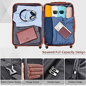 Merax 3 Piece Expandable ABS Hardshell Luggage Sets Spinner Wheel Suitcase TSA Lock Suit Case, Pink/Brown, 20/24/28 Inch