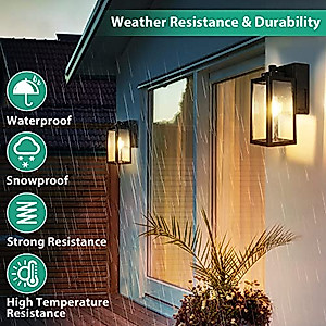 Lamomo Outdoor Wall Lights, 2 Pack Dusk to Dawn Porch Light with GFCI Outlet, Anti-Rust Waterproof Black Exterior Light Fixture, Outside Front Wall Sconce for House, Doorway, Glass Shades, E26 Socket