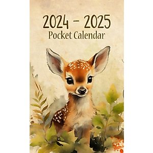 Pocket Calendar 2024-2025 For Purse: 2 Year Small Size 4 x 6.5 inches - Vintage Baby Deer Cover Design